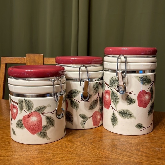 Vintage | Kitchen | Vintage Retro Ceramic Apple Latch Lid Canister Set ...